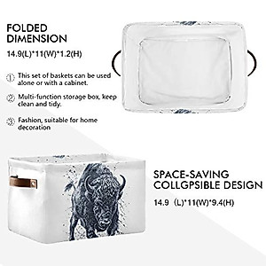 Rectangular Storage Bin Buffalo Bison Animal Basket with Handles - Nursery Storage, Laundry Hamper, Book Bag, Gift Baskets