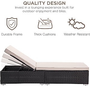 Koruiten 3 Pcs Outdoor Lounge Chair, All-weather PE Rattan Patio Chaise Lounge Chair Set of 2, Wicker Poolside Lounge Chair with Coffee Table (Espresso-Beige)