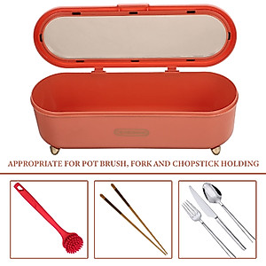 Hemoton Utensil Set Flatware Tray with Lids Plastic Cutlery Storage Box Kitchen Cutlery Utensil Drawer Organizer with Cover Silverware Countertop Storage Containers (Orange) Utensil Sets