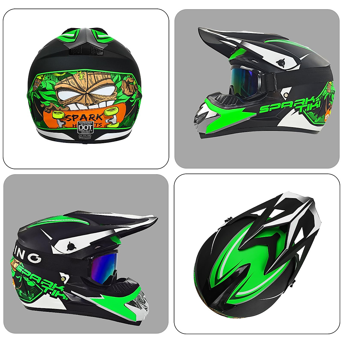 Adult Motocross Helmet Dirt Bike Helmet,ATV Motorcycle Helmet,Outdoor Dirt Bike Helmets,DOT Approved,Off-Road Helmets with Gloves Goggles Face Shield 4-Piece Set