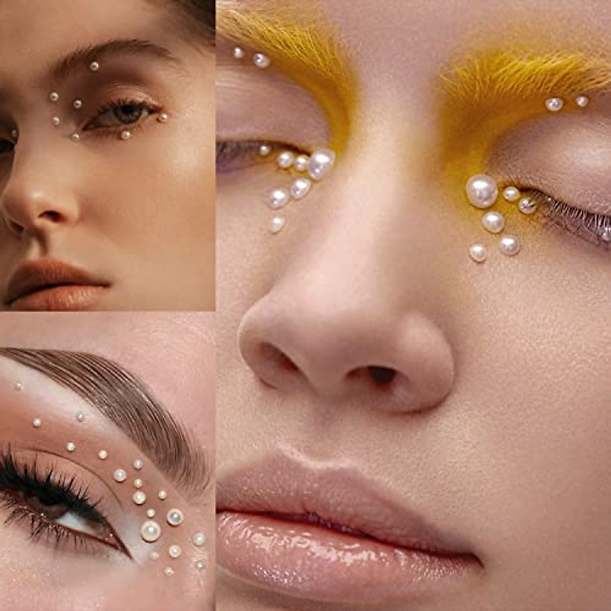 4000PCS Flatback Rhinestones and Half Round Pearls Kit #1, Multi Size Glass Clear & AB Crystals, Plastic Flat Back White AB & Beige AB Dome Bead with Pickup Pencil and Tweezer for Nail Art