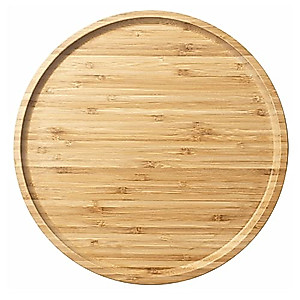 Bamboo Serving Platter, Round Wood Tray, Wooden Serving Tray, Fruit, Bread, Salad Plate, Charcuterie Serving Board (13.8 inch)