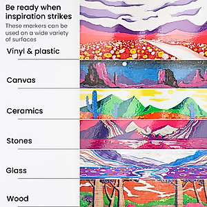 ARTEZA Oil Based Paint Markers, 12-Pack, White, 1.3 mm Line, Permanent Pens, Waterproof Craft and Art Supplies for Stone, Wood, Glass, Metal, Canvas