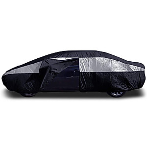Titan Jet Black Poly 210T Car Cover for Sedans 186-202". Waterproof, UV Protection, Scratch Resistant, Driver-Side Zippered Opening. Fits Camry, Accord and More.