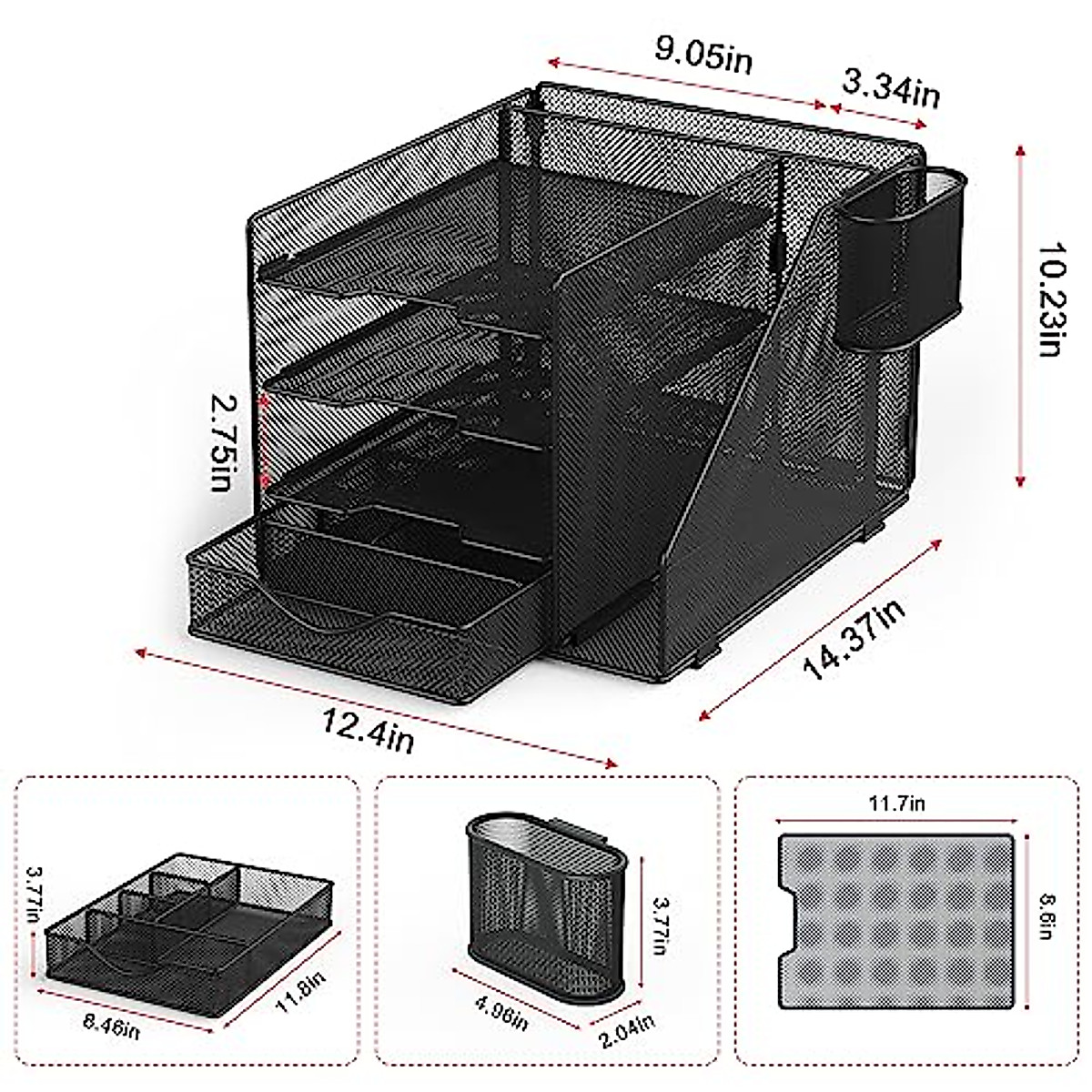 BOHDK Desk Organizer with Drawer and Pen Holder, 4-Tier Desk Organizers and Accessories, File Organizer for Workspace Office School Home