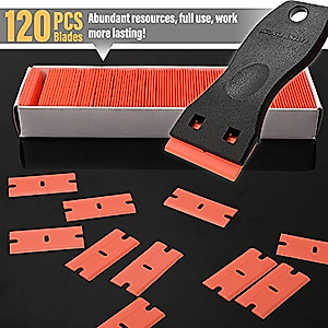 Sticker Scraper Tool Set include 120 Pcs 1.5 Inch Plastic Scraper Blades + 2 Pcs Plastic Razor Blade Scraper for Auto Vinyl Wrap Window Tint Glass Cleaning Adhesive Glue Paint Remove Plastic Scraper