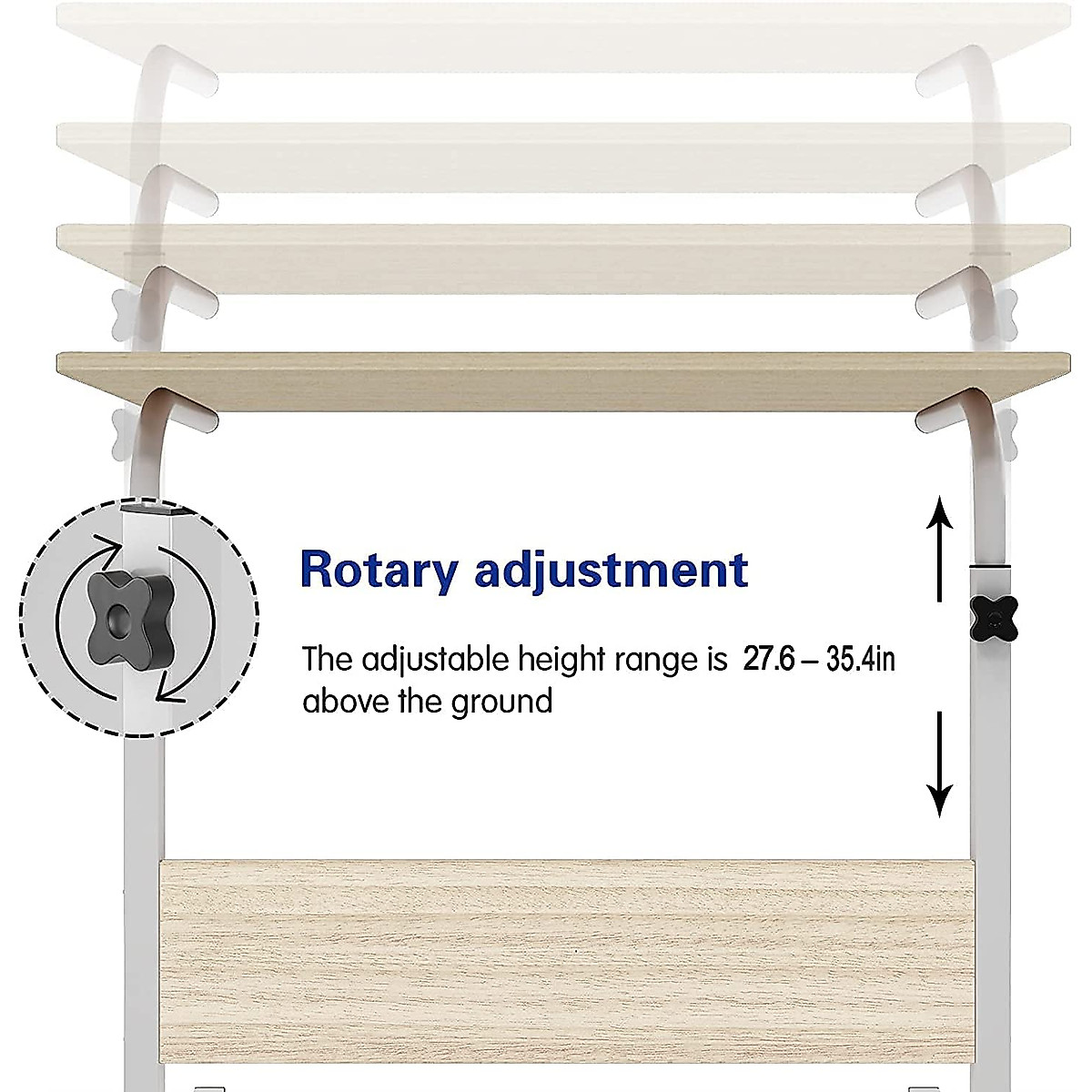 soges Mobile Side Table 31.5 '' End Table Sofa Table with Slot & Wheels Computer Desk Adjustable Movable Laptop Computer Stand Office Side Table,White Maple