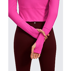 CRZ YOGA Women's Long Sleeve Crop Top Quick Dry Cropped Workout Shirts Half Quarter Zip Pullover Running Athletic Fall Shirt Hibiscus Purple Small