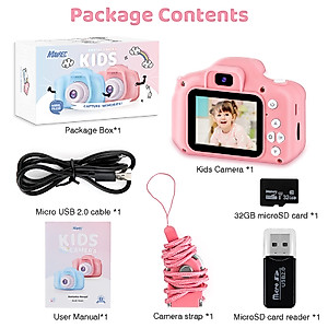 MAVREC Kids Digital Camera Toys for Boys Girls Age 3-9, 1080P HD Selfie Video Cameras for Toddler with 32GB SD Card, Best Easter Birthday Gifts for Boys Girls 3 4 5 6 7 8 9 Year Old Pink