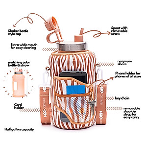 H2O Capsule 2.2L Half Gallon Wide Mouth Water Bottle with Storage Sleeve and Removable Straw - Hydration Tracker Jug with Measurements Marked – Shatterproof BPA-Free, (Libra Zebra)