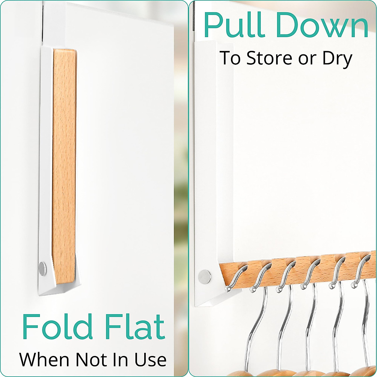 TERRA HOME Over The Door Clothes Hanger – Portable Retractable Travel-Friendly Laundry Room Hanging Rack – Convenient Over The Door Drying Rack for Laundry Ease - 2PCS (White)