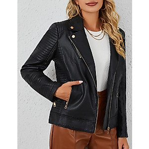 Bellivera Women Faux Leather Jacket Motorcycle Quilted Coat 53 Black S