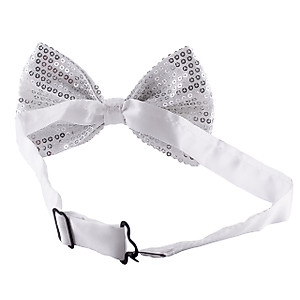 Man of Men Sequin Bow Ties for Men - Pre-tied Adjustable Length Bowtie, Many Colors to Choose From (Silver)