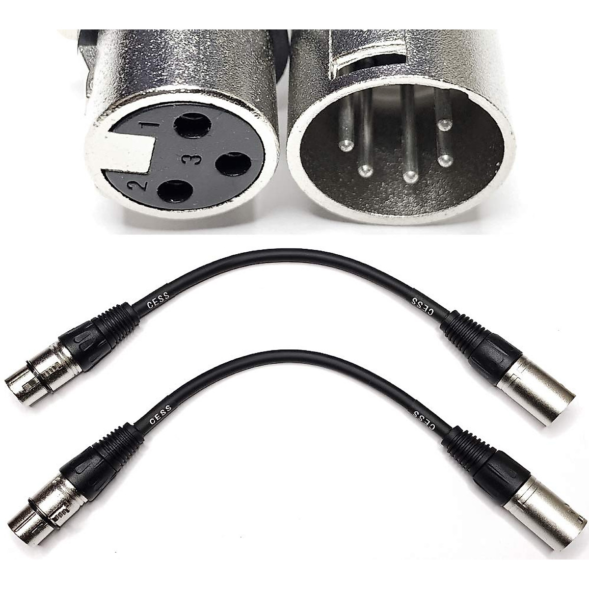 CESS-018 XLR5M to XLR3F DMX512 Adapter Cable - 6 Inch 5 Pin Male to 3 Pin Female XLR Turnaround DMX Cable - 6'' DMX Conversion Plug - Go from 5pin to 3pin DMX - 2 Pack