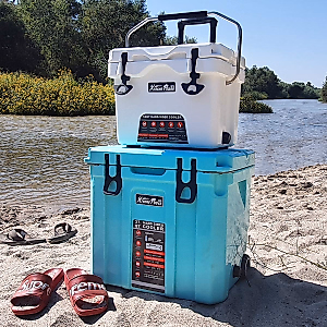 XtremepowerUS Portable 37 Quart Insulated Ice Chest Cooler Roto-Molded Bottle Opener Adjustable Telescoping Handles with Tote Cooler, Grey