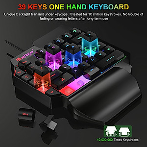 One Hand RGB Gaming Keyboard,USB Wired Rainbow Letters Glow Single Hand Keyboard with Wrist Rest Support Multimedia Keys, Backlit Ergonomic Mechanical Feeling Keyboard for Game