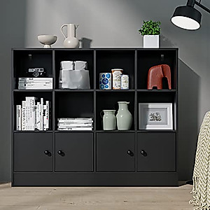 Cozy Castle Black Bookshelf with 12 Cubes and 4 Doors, 2-Tier Open Shelf Bookcase with Anti-Tilt Device for Bedroom, Living Room