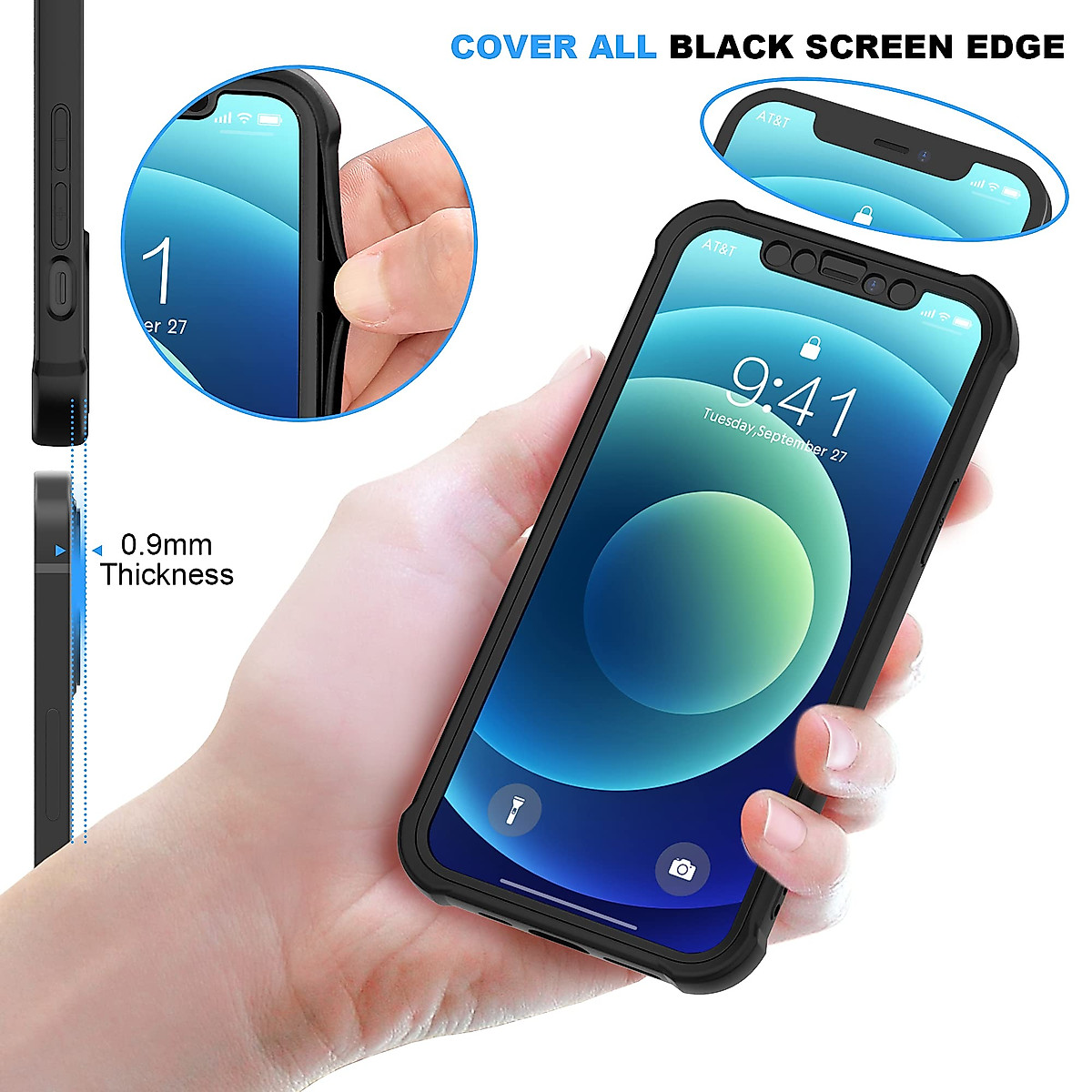 iPhone 12 Mini Case, ORETech Heavy Duty Shockproof Cover with 2 Tempered Glass Screen Protectors - 5.4" Black
