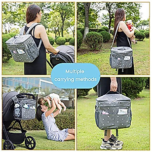 Orzbow XL Universal Stroller Organizer, Waterproof Large Baby Diaper Bag, Stroller Caddy Organizer with Cup Holder & Shoulder Strap, 4 Ways To Carry-Backpack,Shoulder,Messenger & Mom Handbag (Grey)