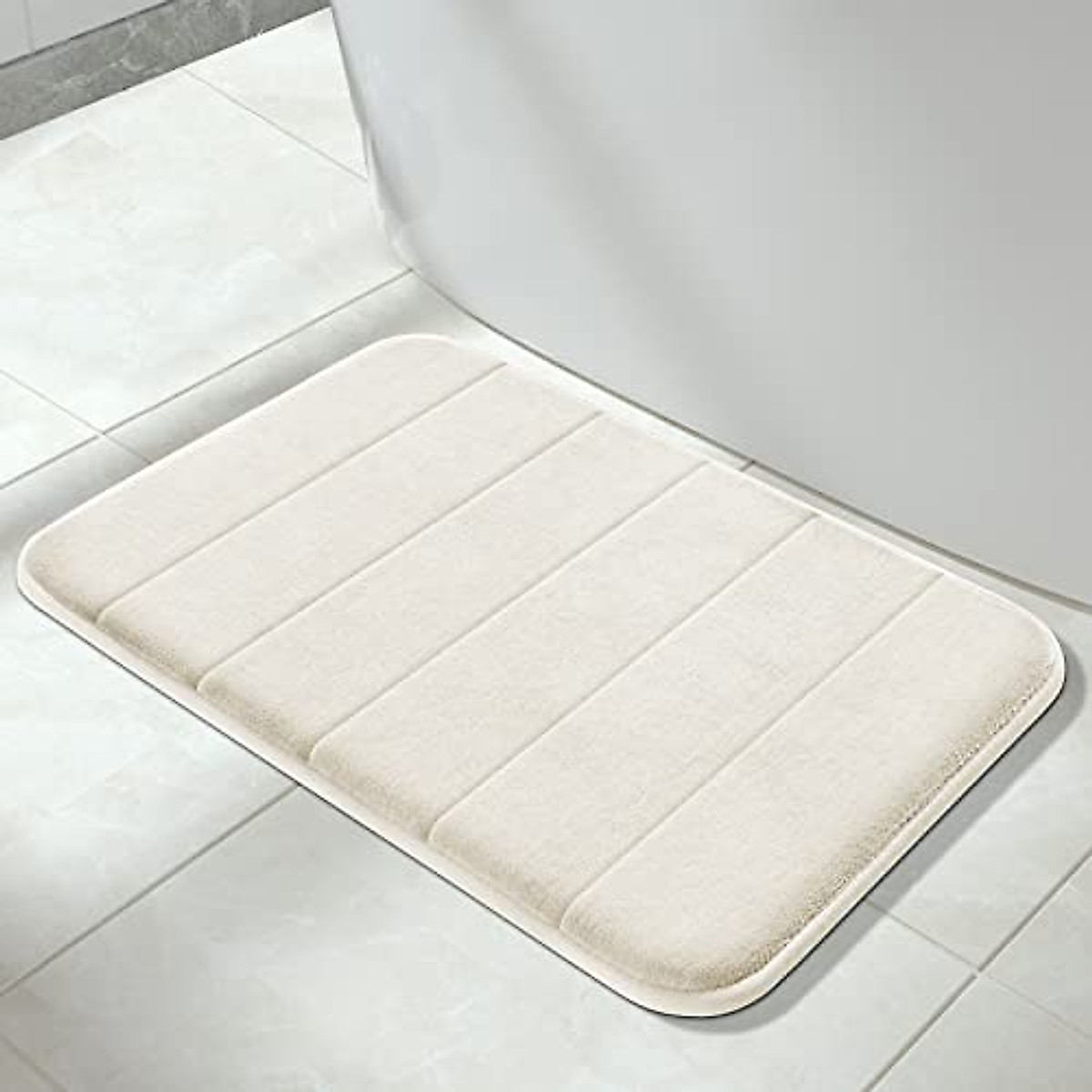 Yimobra Memory Foam Bath Mat Rug, 24 x 17 Inches, Comfortable, Soft, Super Water Absorption, Machine Wash, Non-Slip, Thick, Easier to Dry for Bathroom Floor Rugs, Cream