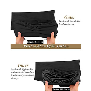 Ababalaya Satin Lined Open Turban Headband Mens Sweatband Sports Headband for Running,Cycling,Basketball,Yoga,Fitness Workout Stretchy Unisex Hairband, Black, 1 PCS