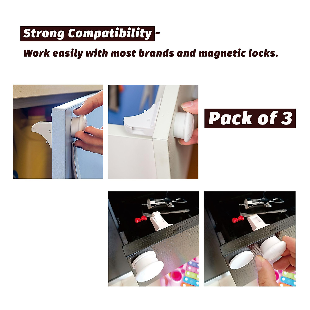3 Pack Replacement Keys for Baby Proofing Magnetic Cabinet Locks For Babies - Child Proof Extra Magnet Universal Keys for Baby Safety Cupboard Cabinets and Drawers Latches - Easy Installation