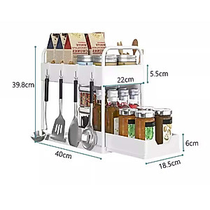 LONONE Black Under Sink Organizer Metal Under Sink Organizers and Storage 2 Tier Sliding Cabinet Organizer Pull Out Shelves Under Kitchen Sink