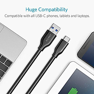 Anker , Powerline USB 3.0 to USB C Charger Cable (10ft) with 56k Ohm Pull-up Resistor for Samsung Galaxy Note 8, S8, S8+, S9, Oculus Quest, Sony XZ, LG V20 G5 G6, HTC 10 and More