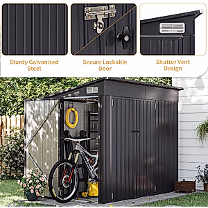 Aoxun 4' x 8' Shed Outdoor Storage Shed with Triple Lockable Door Metal Storage Cabinet with Slopping Roof for Tools Bicycles Storage for Garden, Patio, Courtyard