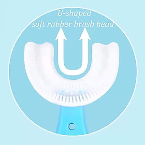 owno 2 Pack U- Shaped Toothbrush, 360°Oral Cleaning Design for Children Oral Care, Food-Grade Soft Silicone Brush Head with Compact, Soft Bristles(Blue + Pink)(6-12ages)