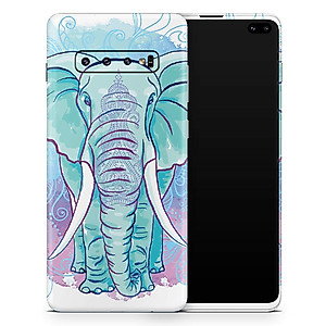 DesignSkinz Flourished Blue & Purple Sacred Elephant Protective Vinyl Decal Wrap Skin Cover Compatible with The Samsung Galaxy S20 (Screen Trim & Back Glass Skin)
