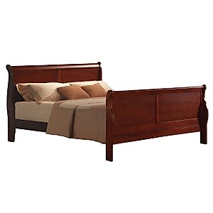Knocbel California King Size Bed Frame, Wood Platform Bed with Slats Support, Traditional Sleigh Bed with Headboard and Footboard, Box Spring Required, 93" Lx74 Wx47 H, Cherry California King Bed