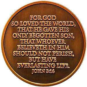 John 3:16 Coin, for God so Loved The World Bible Verse Challenge Coin, Memory Verse Pass Along Handout for Bible Study and Sunday School, Cross Coin Pocket Token, Religious Gift