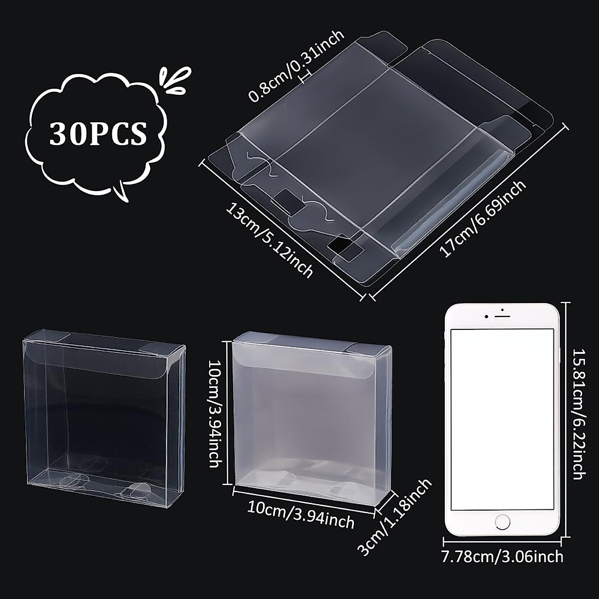 BENECREAT 30PCS Clear Wedding Favour Boxes 4x4x1.2 Rectangle PVC Transparent Gift Boxes for Candy Chocolate Valentine