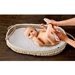 Maidek Baby Changing Basket - Handmade Woven Cotton Rope Moses Basket - Changing Table Topper with Mattress Pad, Removable Cover, Soft Blanket, Furniture - 29x16x4.7"