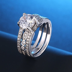 MABELLA 2.7 Carats Round Cut White Cubic Zirconia 925 Sterling Silver Alternative Engagement Wedding Ring Set Size 10