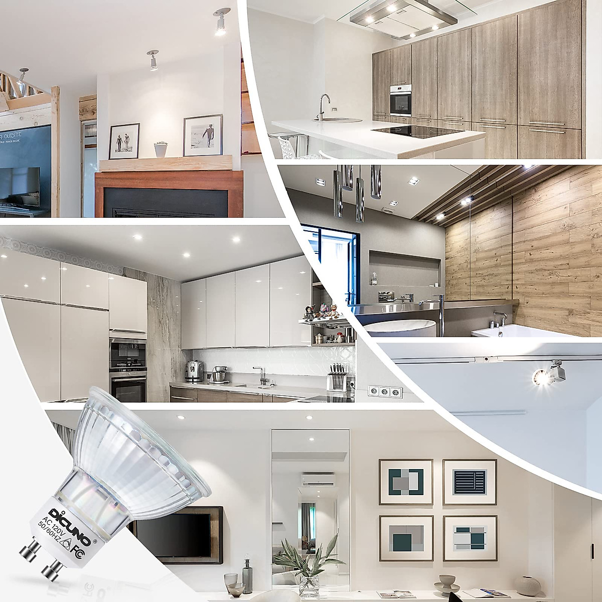 DiCUNO GU10 LED Bulb Dimmable, Daylight White 5000K, 60W Equivalent, High Brightness 700LM, MR16 GU10 LED Bulb for Track Lighting, 6W Light Bulb with 120° Beam for Kitchen, Range Hood, Pack of 6