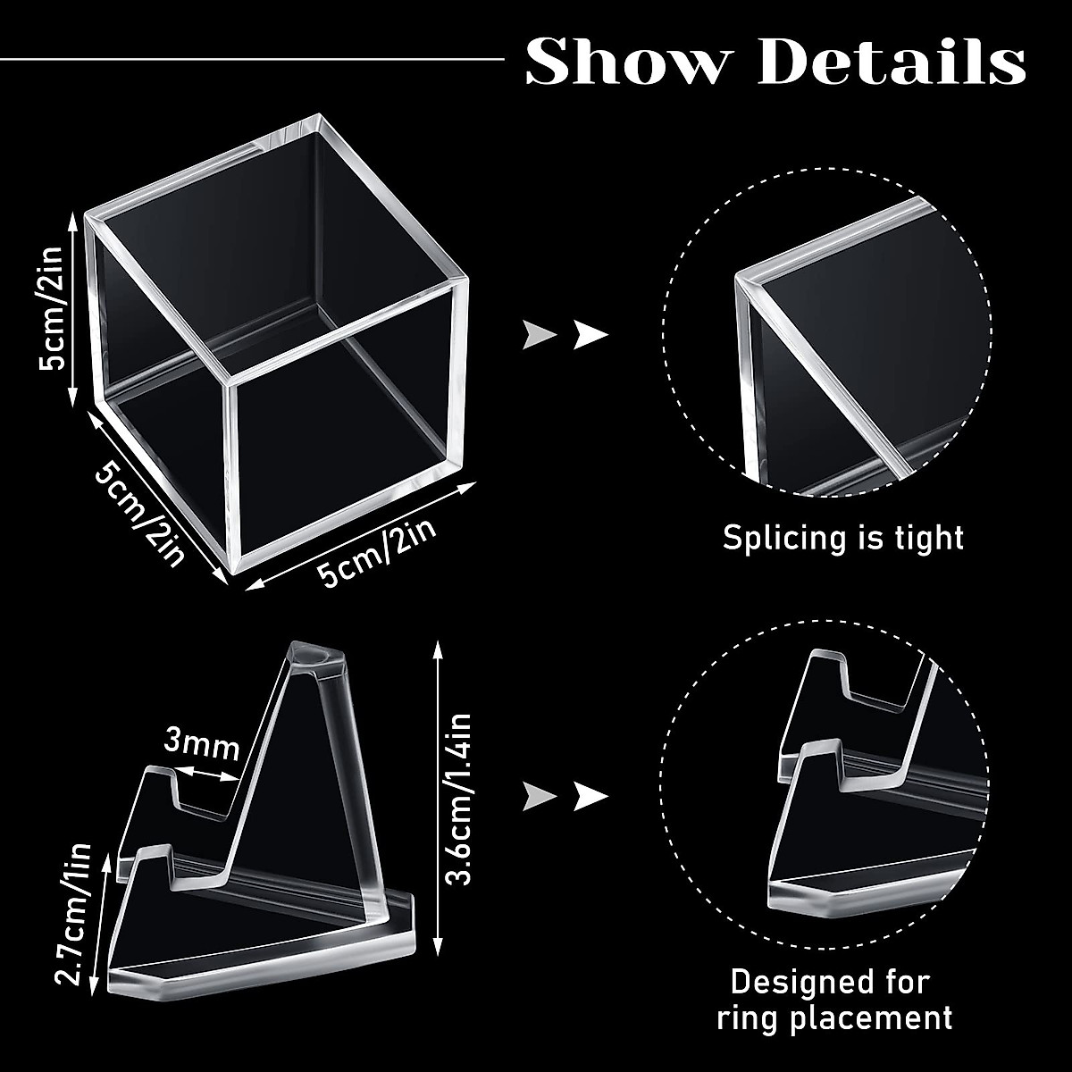 2 Sets Championship Ring Display Case Clear Acrylic Display Case Mini Acrylic Easel Stands Challenge Coin Holder Acrylic Stands for Display Box and Stand Holder UV Ring Holder (1.77x1.77x1.77 Inch)