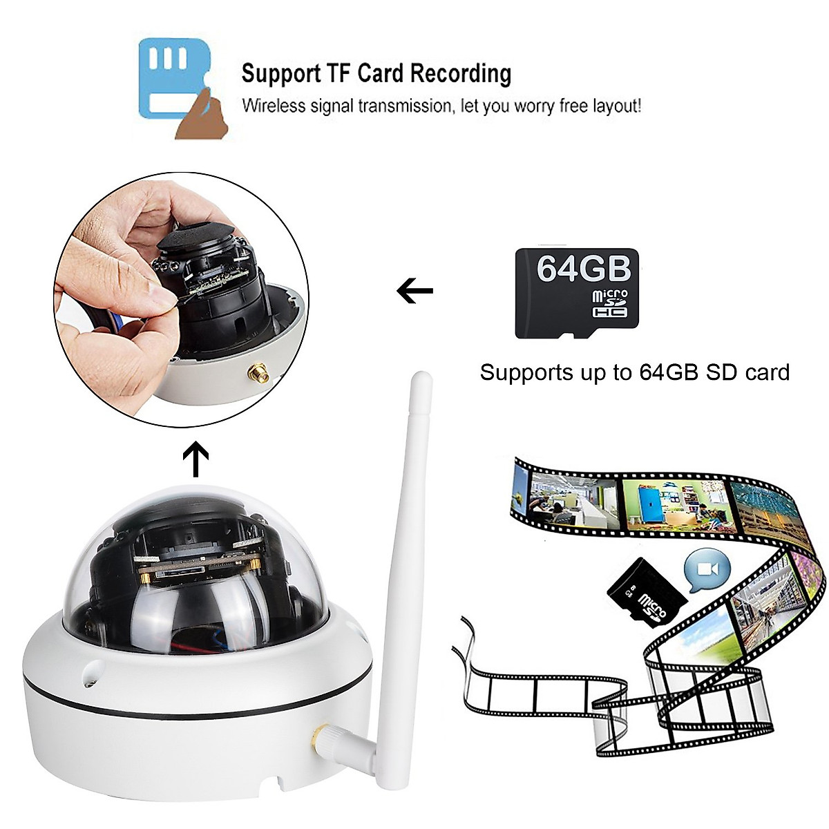 ICAMI HD Security Camera WiFi Dome IP Camera Wireless Home Surveuillance System Audio with Motion Detect (1080P)