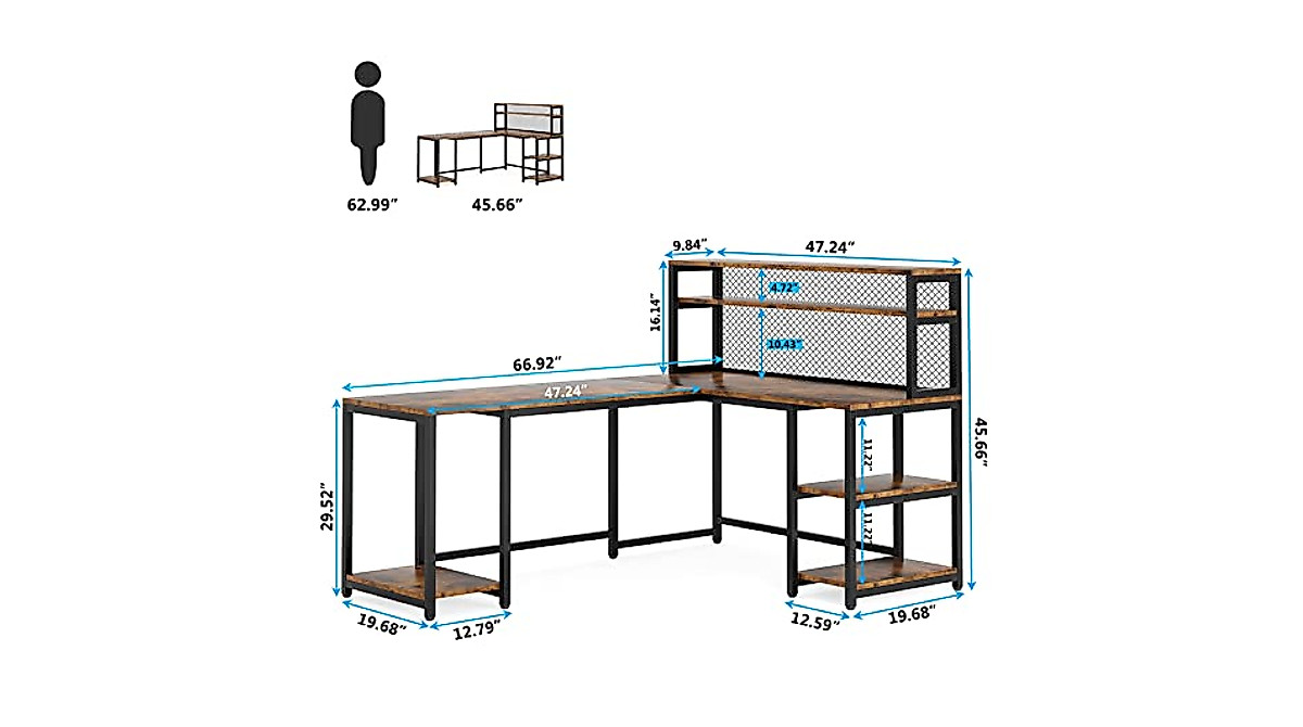 Tribesigns 67" Reversible Computer Desk with Storage - Rustic Brown
