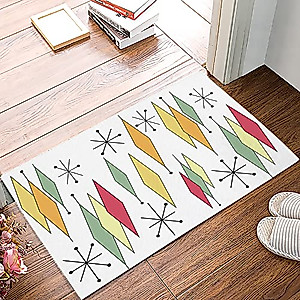 Door Mat for Front Door Retro Mid-Century Geometry Yellow Red Green Diamond Kitchen Rug Non-Slip Entry Way Doormat,Floor Mat for Bathroom/Bedroom/Living Room 18x30Inch