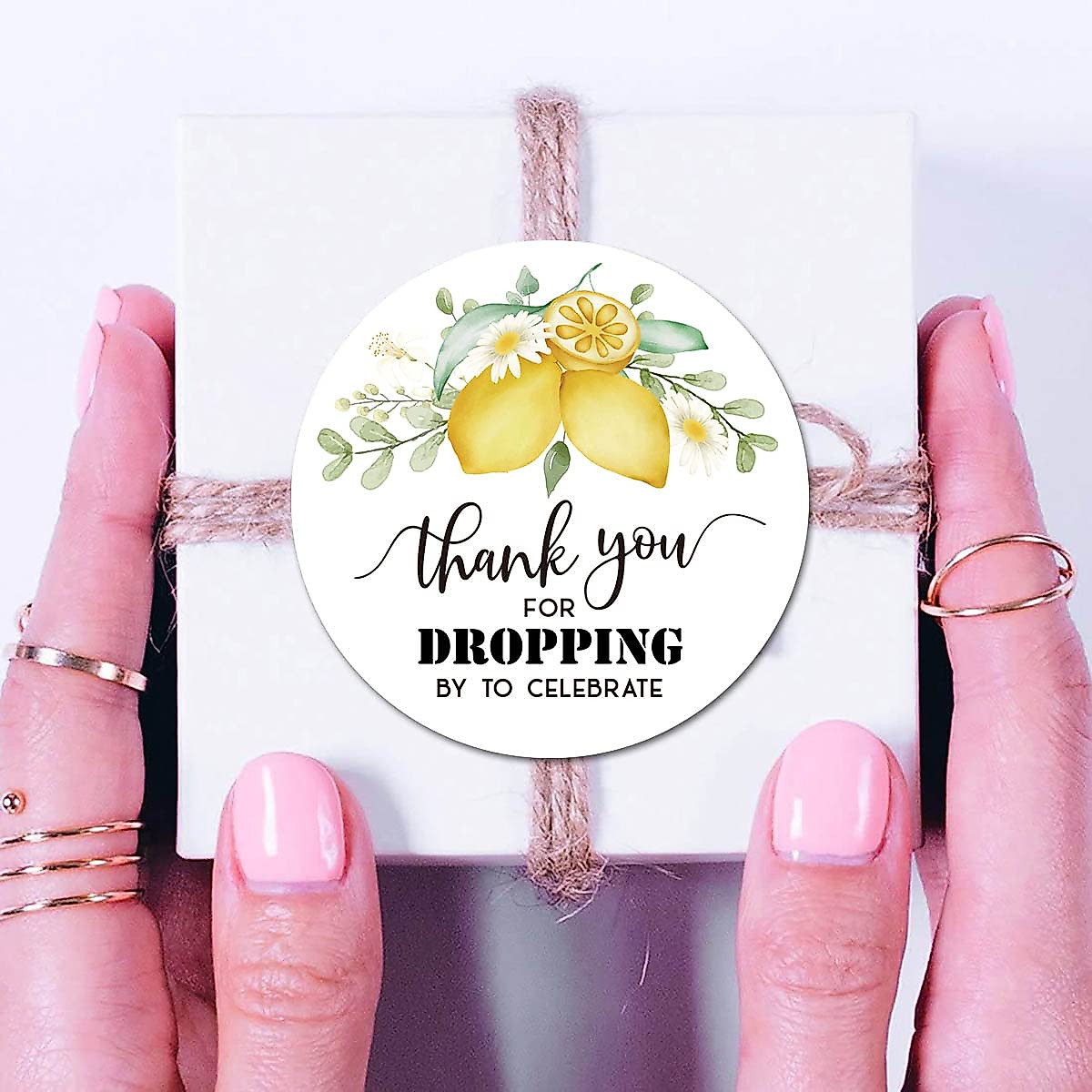 Lemon Thank You Dropping by Stickers, 2 Inch Baby Shower Birthday Party Favor Labels 40-Pack