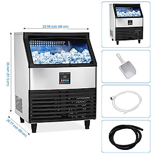 Commercial Ice Maker Machine 300lbs/24H, with 100lbs Ice Storage Capacity, Under Counter Stainless Steel Ice Machine, Self Cleaning, Freestanding Industrial Ice Maker with Ice Scoop, Self-Cleaning