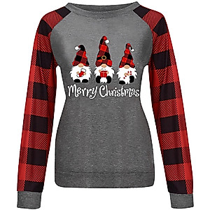 Lilychan Womens Merrry Christmas Thanksgiving Sweatshirts Xmas Plaid Tree Printed Shirts Long Sleeve Lightweight Pullover Shirts (Grey-C, X-Large)