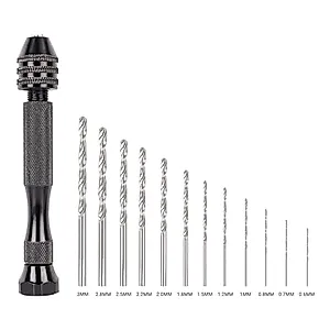QEZEZA Hand Drill Micro Mini Drill Bits Set of 12 Pcs hand drill manual for jewelry drill, Assembling, Model Making, DIY Woodworking