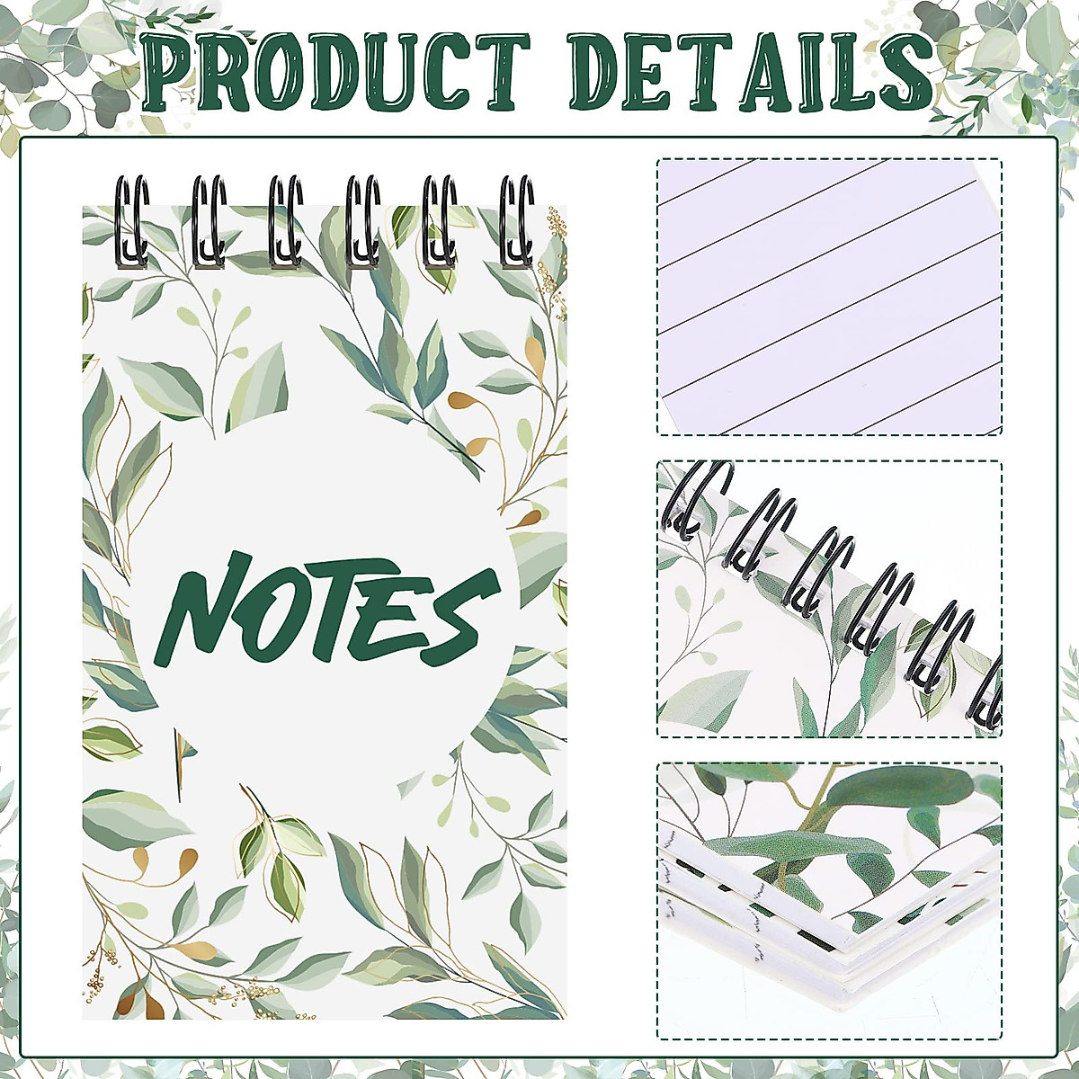 Yeaqee 24 Pcs Greenery Eucalyptus Spiral Notebook Mini Aesthetic Spiral Notebook Cute Eucalyptus Flower Party Favors Journal Small Memo Note Pad Bulk for Office Supplies Wedding Party