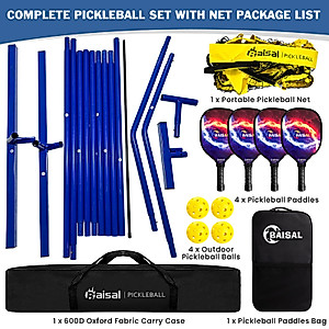 Baisal Pickleball Set with Net Portable Outdoor Indoor, 22FT Regulation Size Pickleball Net for Driveway with 4 Wooden Pickleball Paddles, 1 Pickle Ball Net, 4 Balls,1 Storage Bag, 1 Carry Bag