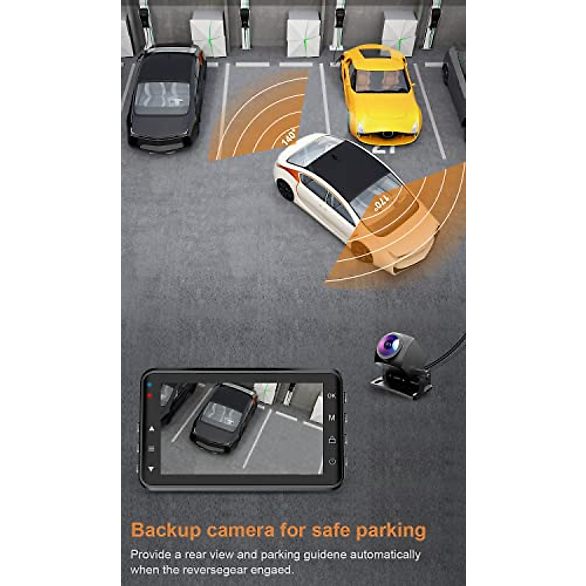 Penemay Dash Cam Front and Rear 4k WiFi, 3 Inch Dash Camera for Cars with 1080P Rear Camera, Dual Dash Cam Included 64GB Micro SD Card, Dashboard Camera with Night Vision, Parking Monitor