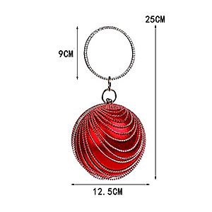 Round Clutch tassel Purse Women Crystal Evening Bag for Wedding Party Women's Ball Shape Crystal Evening Clutch Purse Wedding Party HandBags With Necklace Earrings Set (Red)