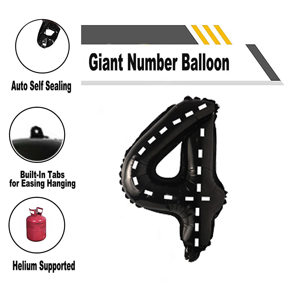 Monster Truck 4th Birthday Party Supplies | Monster Truck Balloon | Giant 40 inch Race Car Number 4 Balloon Monster Truck Balloons Black White Flags Balloons for 4th Birthday Party Decorations